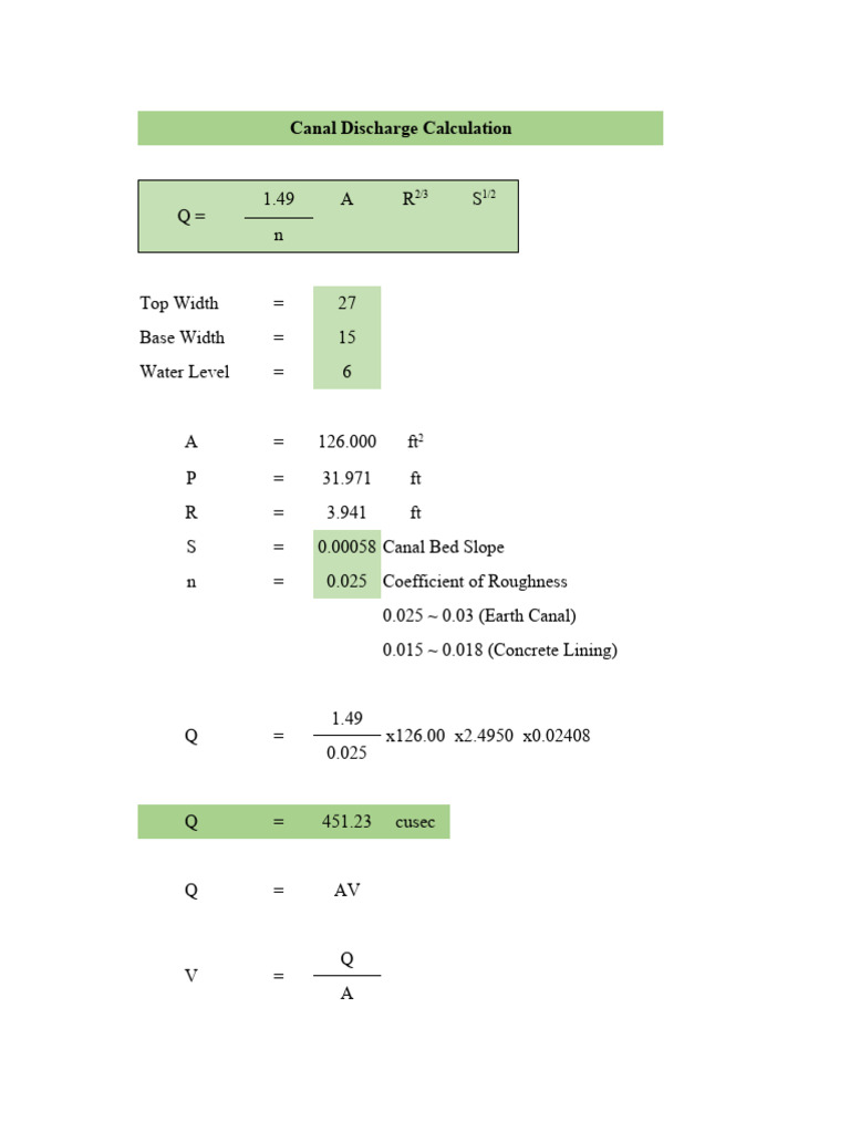 Canal Discharge Calculation | PDF