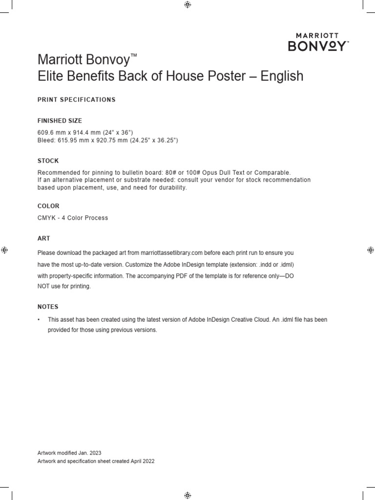 Marriott Bonvoy Elite Benefits Back of House Poster - English | PDF ...