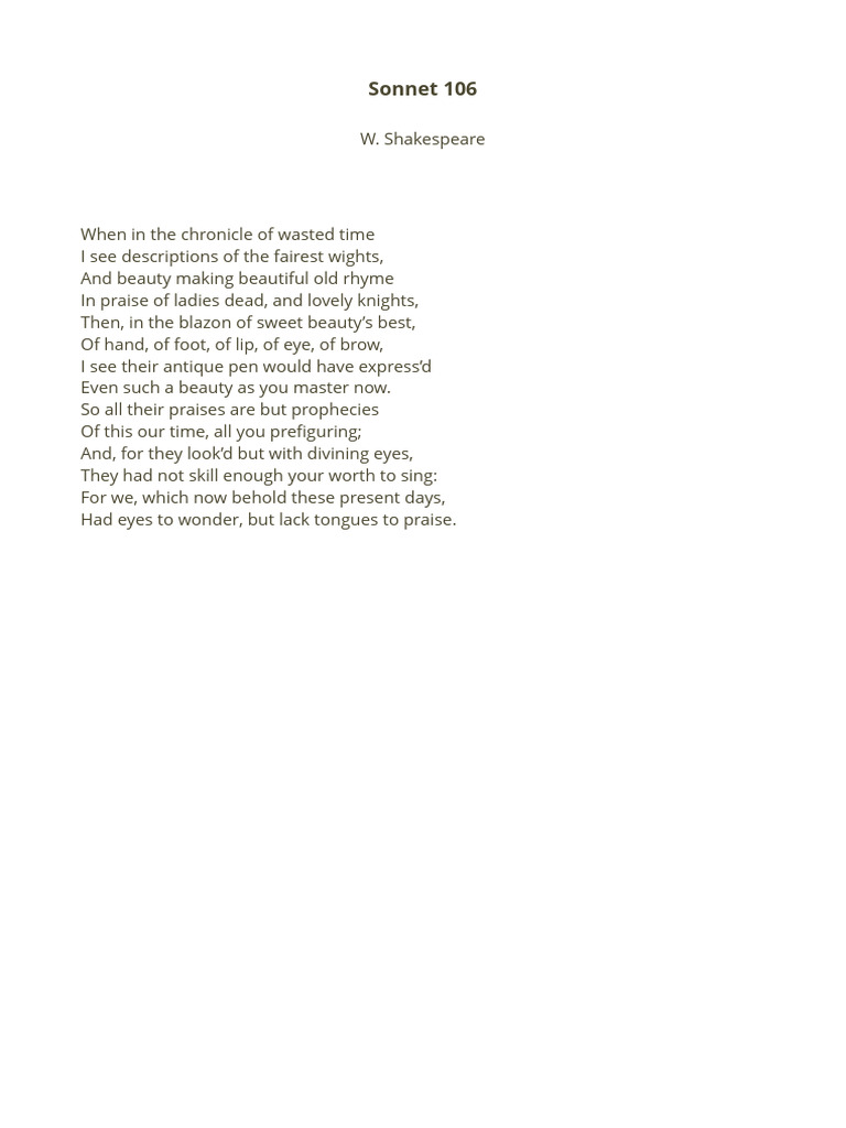 Sonnet 106 - Shakespeare | PDF