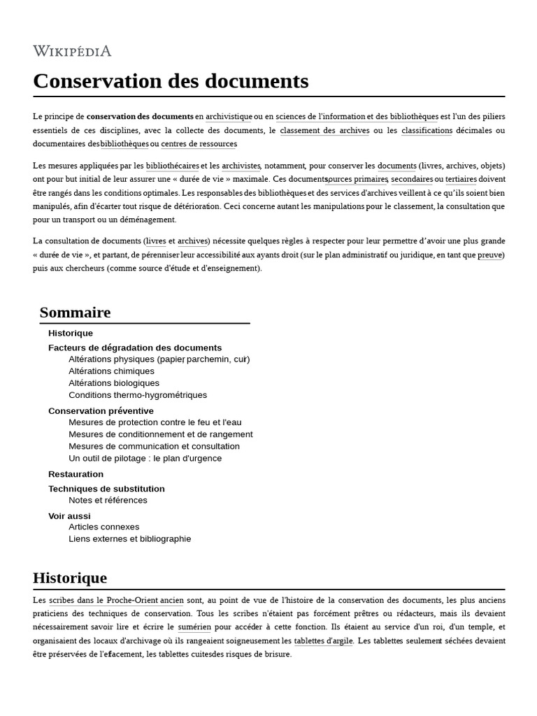 Conservation Des Documents | PDF
