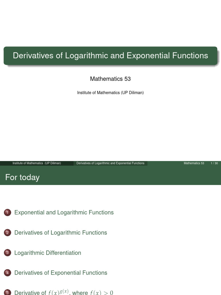 M53 Lec5.1 Derivatives of Exponential and Logarithmic Functions | PDF
