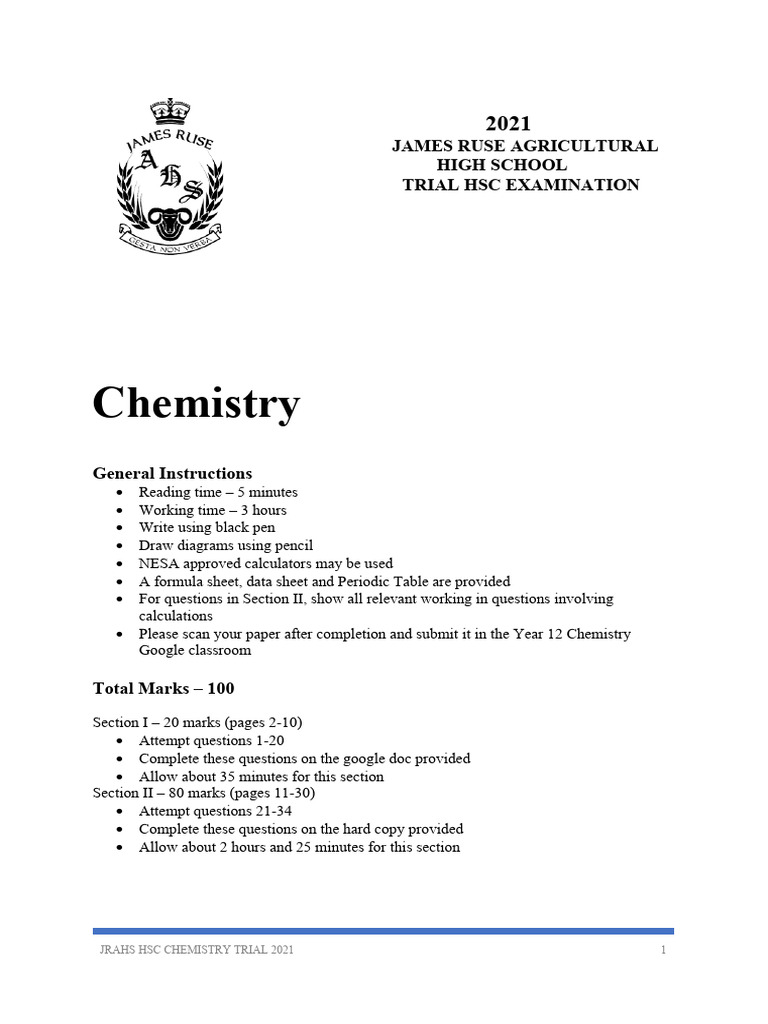 James Ruse 2021 Chemistry Trials & Solutions | PDF | Precipitation ...