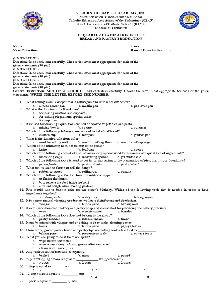 1st Quarter Exam in Tle 7 (BPP) | PDF
