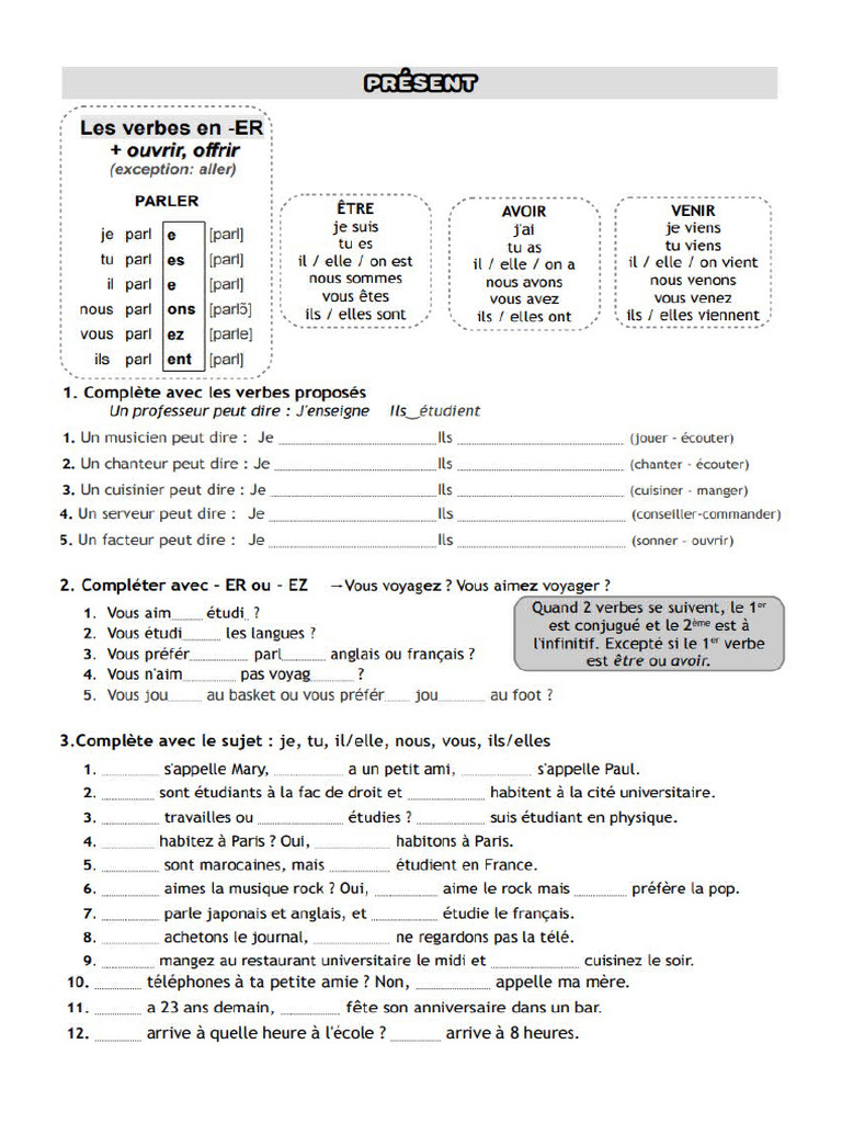 Conj Verbes Present Exos | PDF