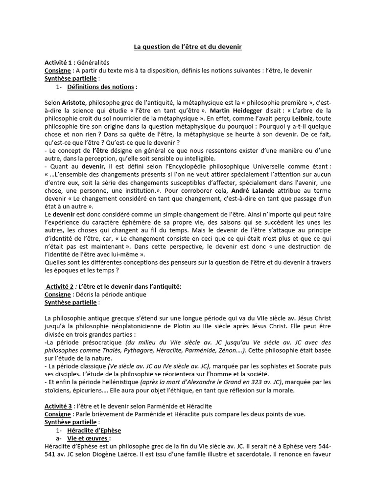 L'être Et Devenir TLL | PDF