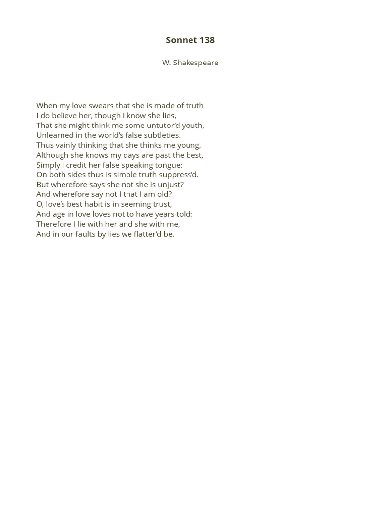 Analysis of Shakespeare's Sonnet 138 | PDF