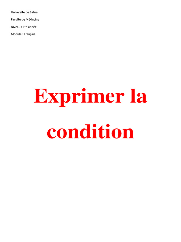 Expression de La Condition | PDF | Linguistique | Grammaire