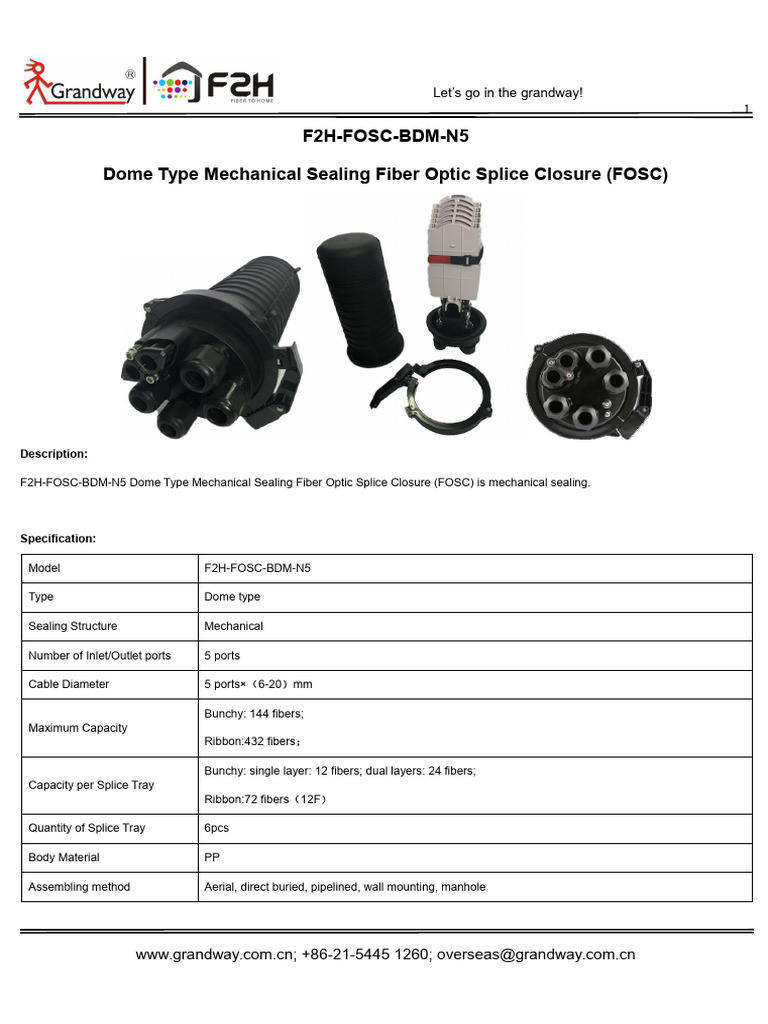 F2H-FOSC-BDM-N5 Dome Type Mechanical Sealing Fiber Optic Splice Closure ...