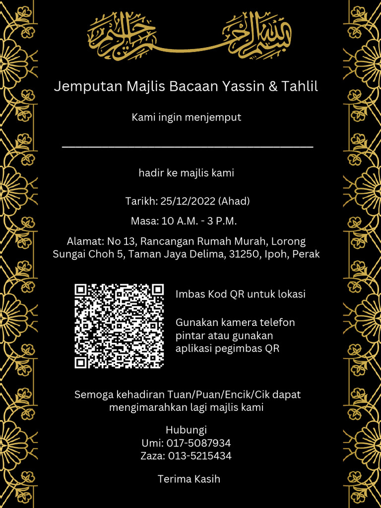 Jemputan Majlis Bacaan Yassin & Tahlil | PDF
