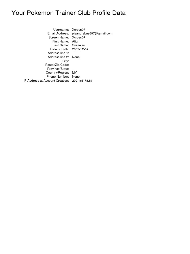 Pokemon Trainer Club Info | PDF