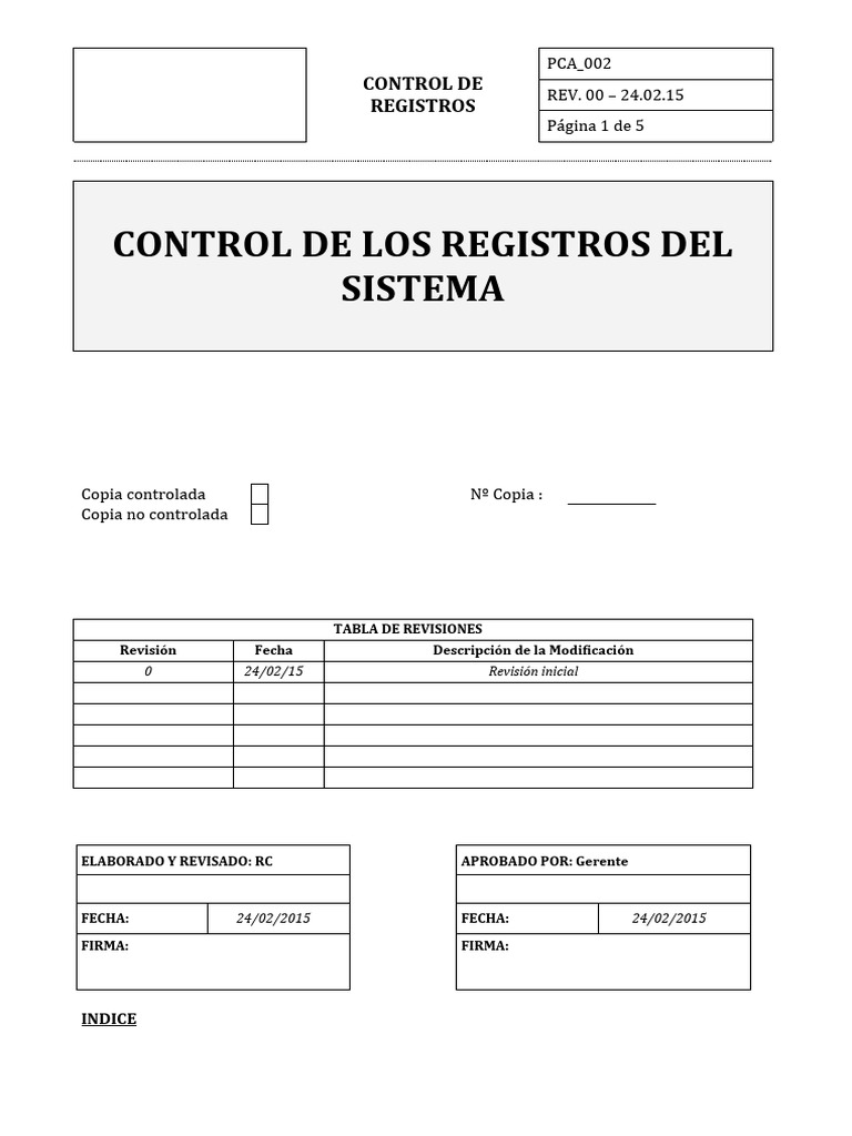 PCA 002-Control Registros Rev.00 | PDF