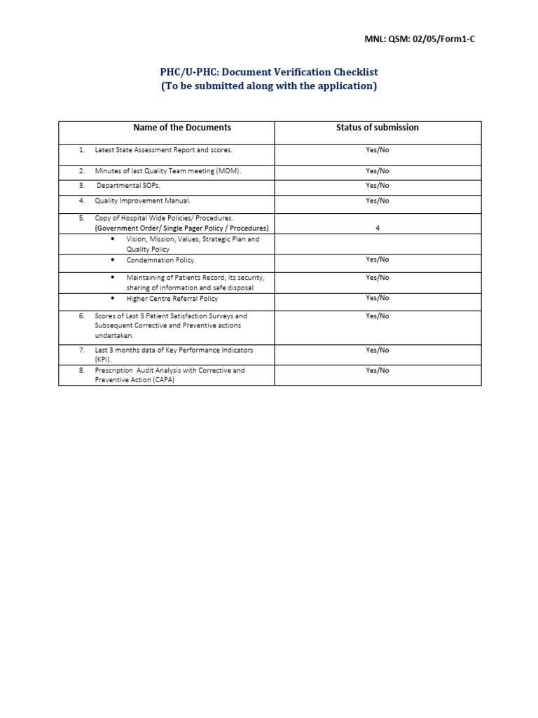 PHC - U-PHC - Doc Ver Checklist | PDF