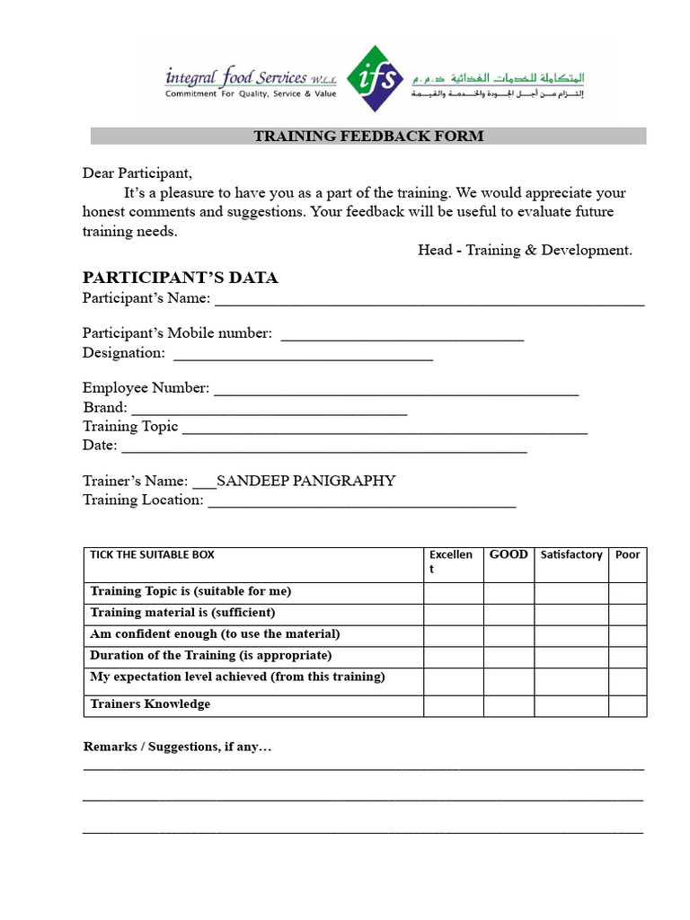 Training Feedback Form | PDF