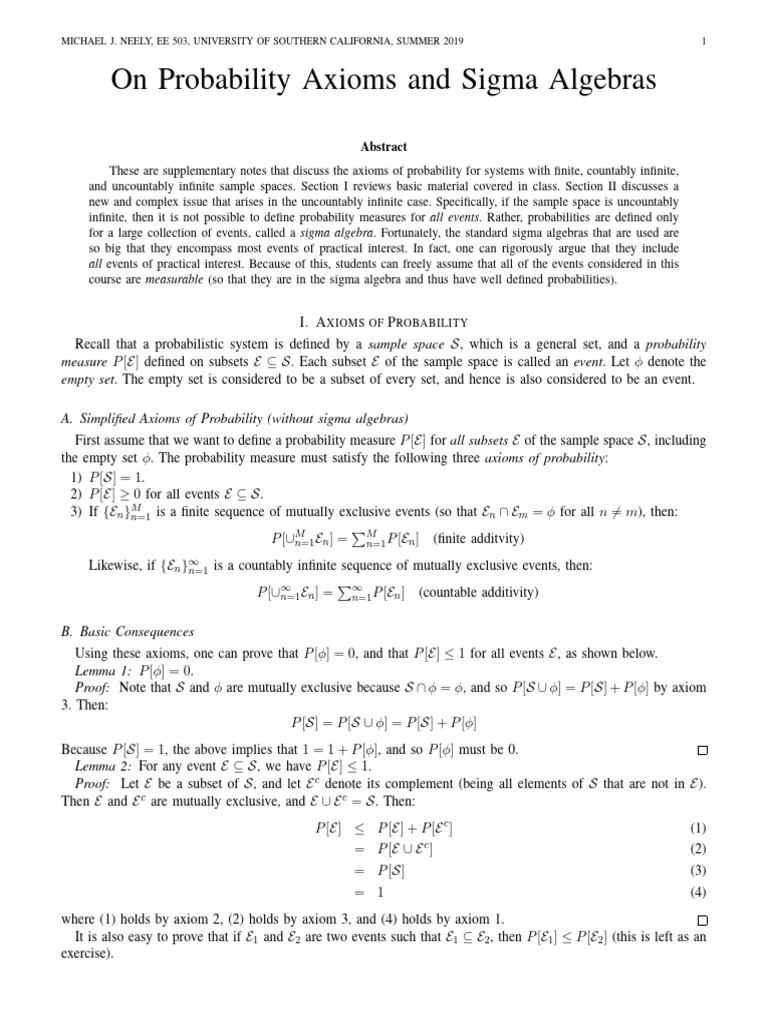 Probability Axioms for EE Students | PDF