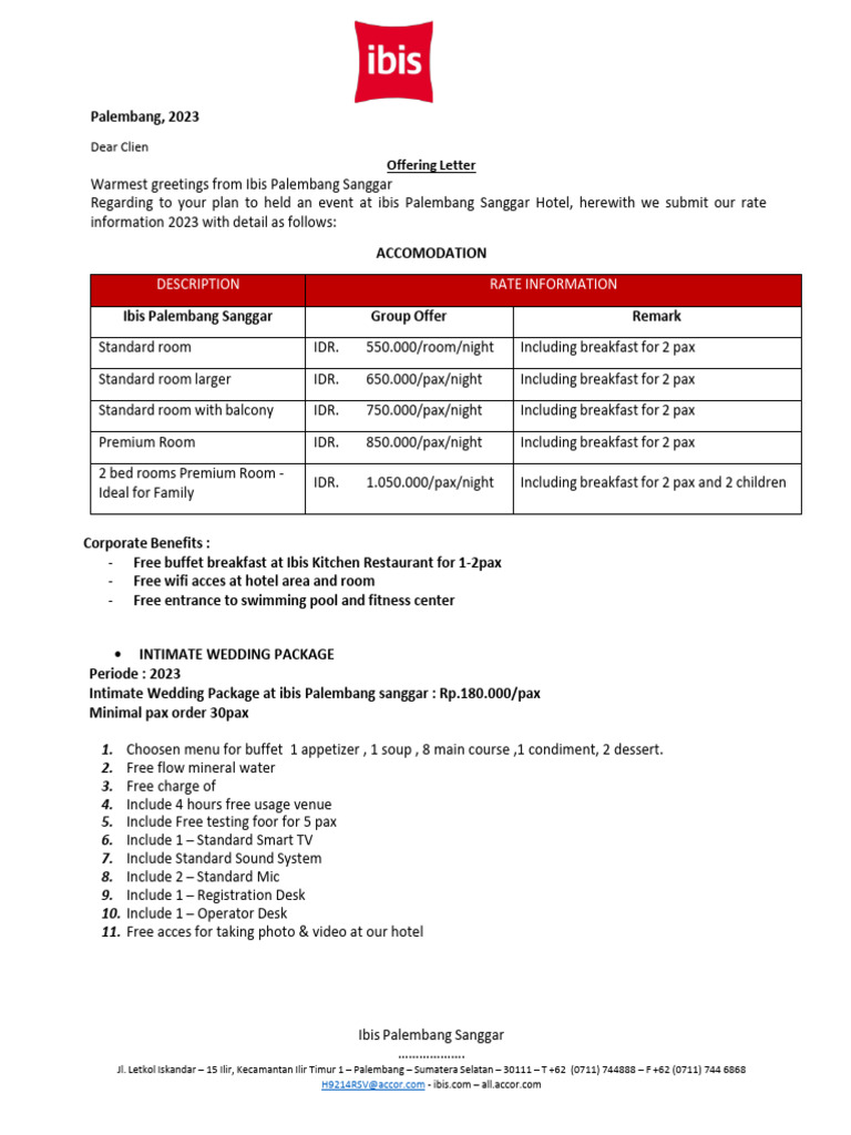 Offering Letter Intimate Package Wedding | PDF