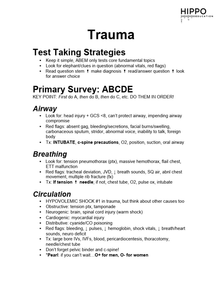Hippo EM Foundations - Trauma Written Summary | PDF