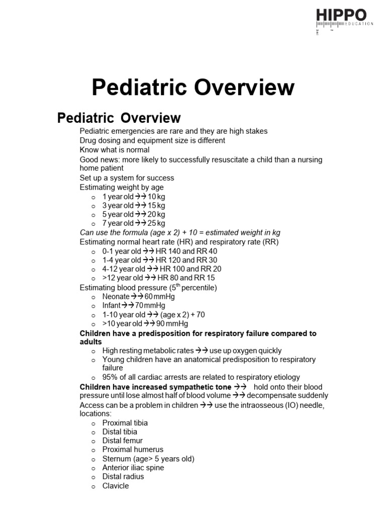 Hippo EM Foundations - Pediatric Emergencies Written Summary | PDF ...