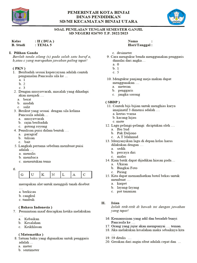 SOAL PTS TEMA 5 Kelas 2 | PDF