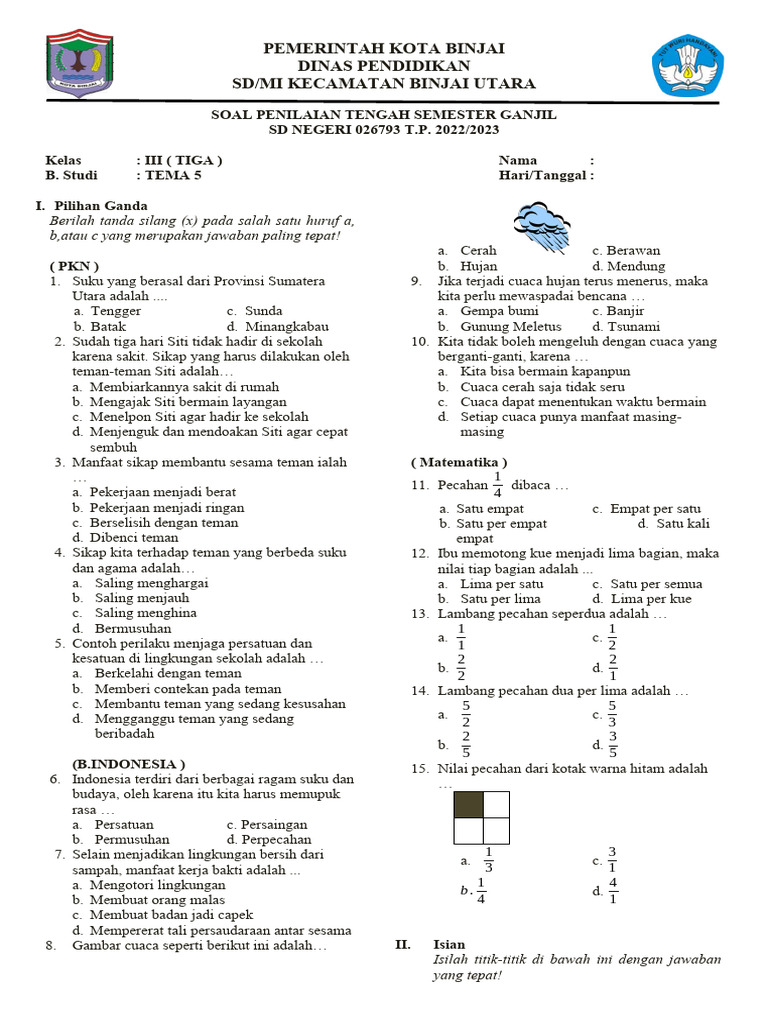 SOAL PTS TEMA 5 Kelas 3 FIX | PDF