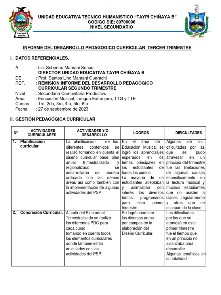 Informe Trimestral Segundo | PDF