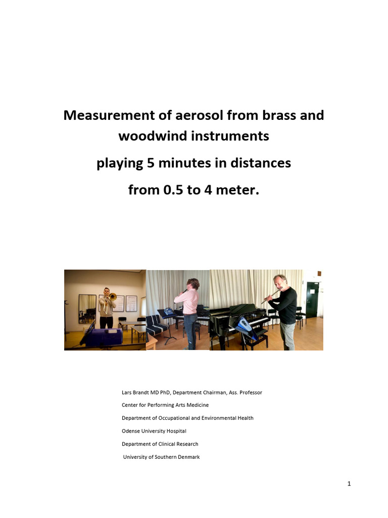 Measurement of Aerosol From Brass and Woodwind Instruments | PDF