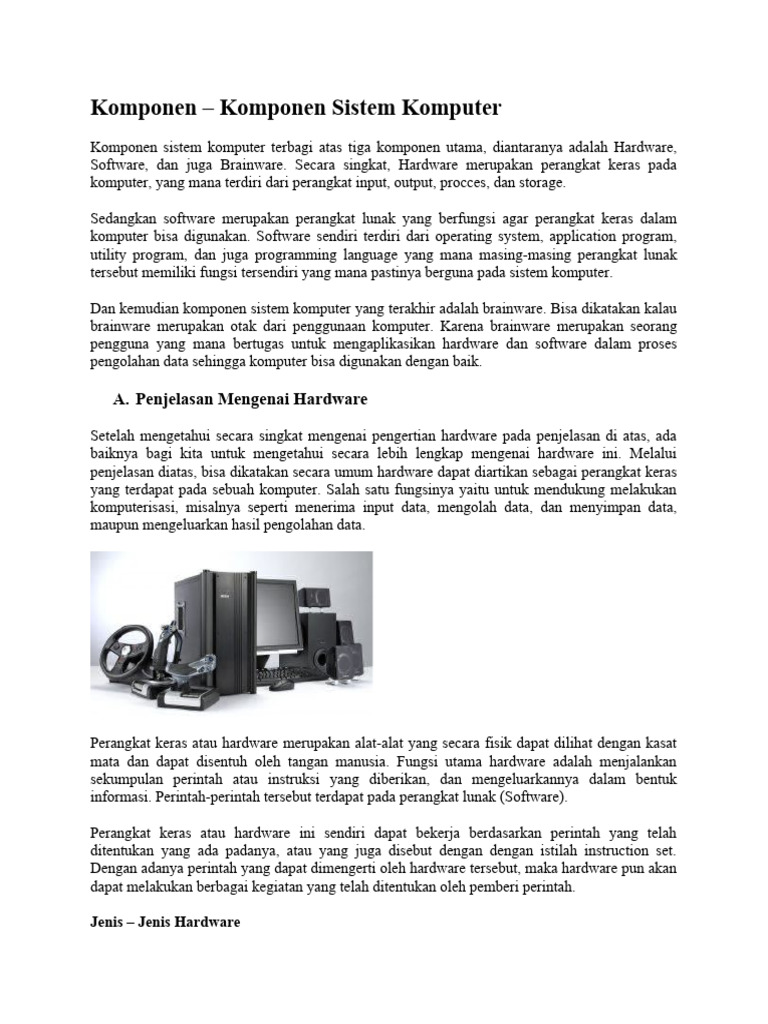 Komponen Utama Sistem Komputer | PDF
