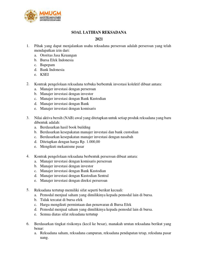 Bab 6. Kuis. Reksadana - LEO | PDF