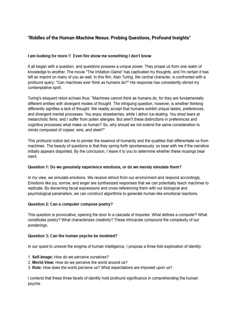Riddles of the Human-Machine Nexus copy 2 | PDF | Thought | Emotions