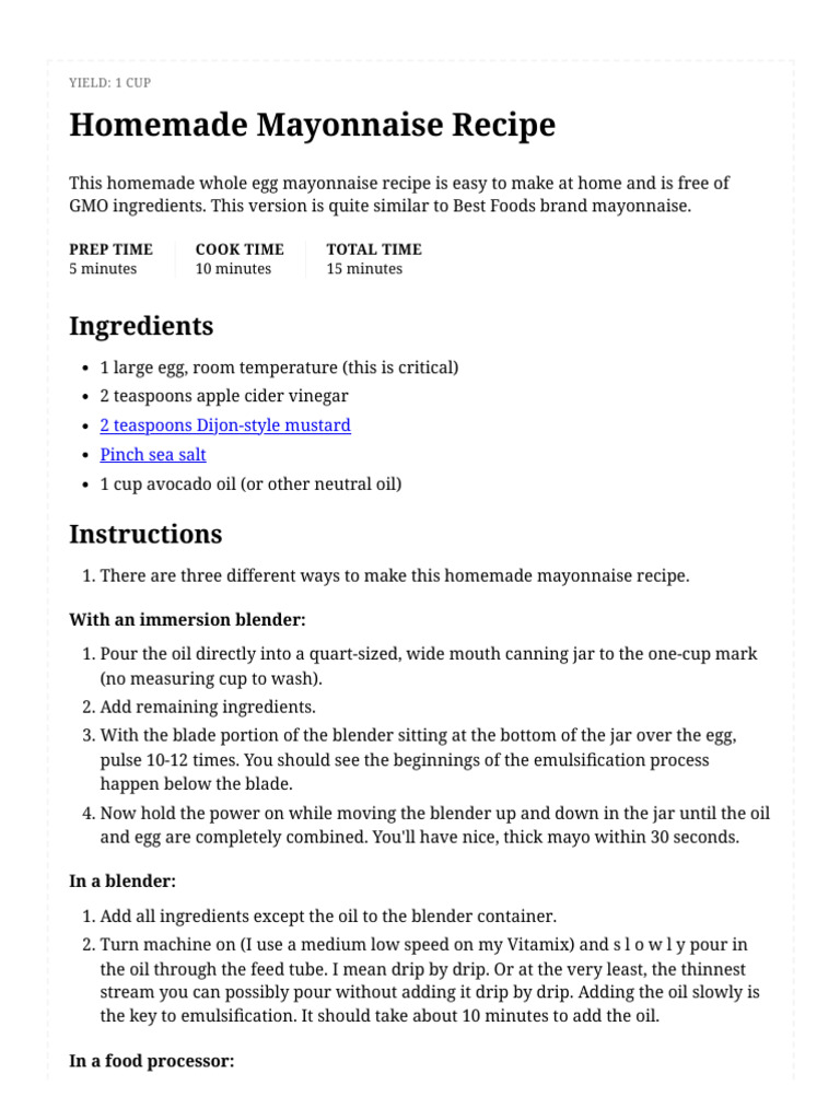 Homemade Mayonnaise Recipe - Attainable Sustainable® | PDF