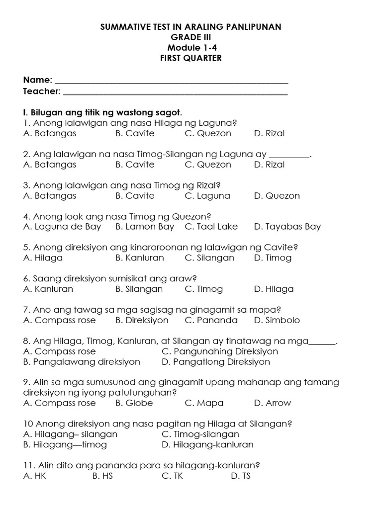 Summative Test in Araling Panlipunan | PDF