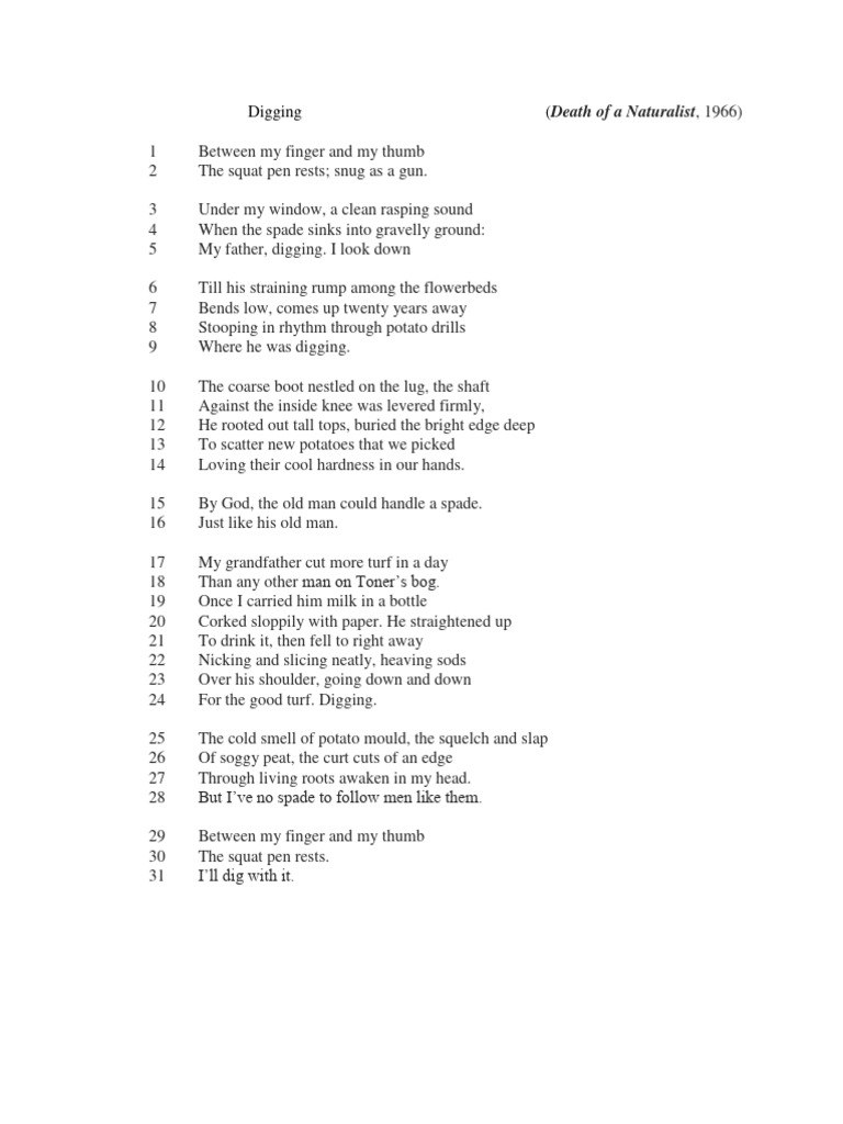 Analyzing Heaney's "Digging" Poem | PDF | Frog
