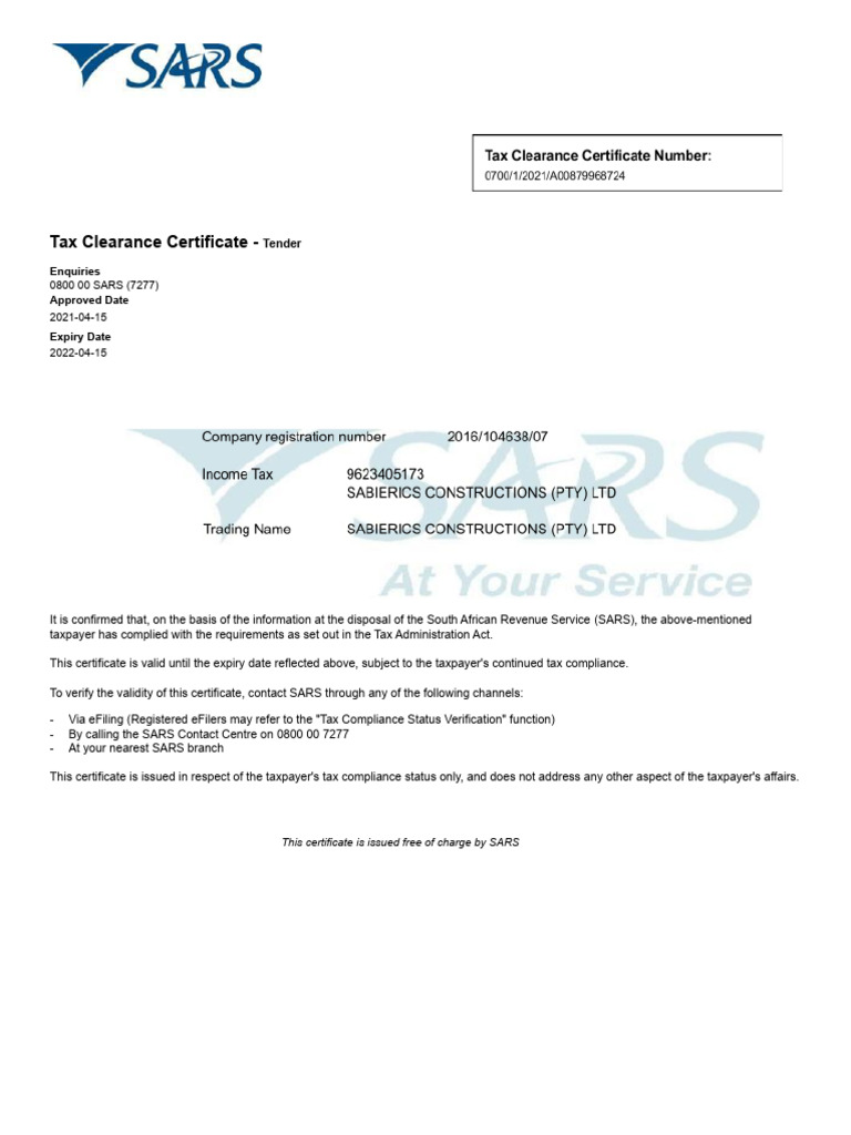 Tax Clearance Certificate Validity Details | PDF