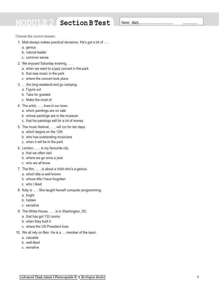 02AdvancedThinkAhead4 Mod2 SecB | PDF