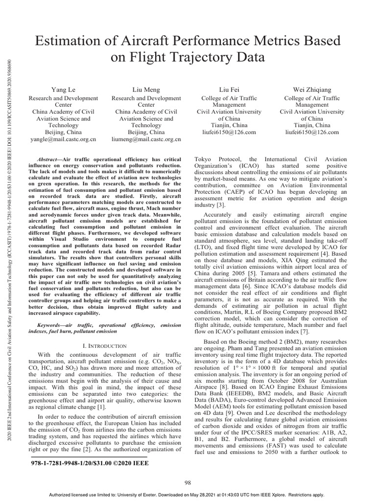 Estimation of Aircraft Performance Metrics Based On Flight Trajectory ... Estimation of Aircraft Performance Metrics Based On Flight Trajectory ...