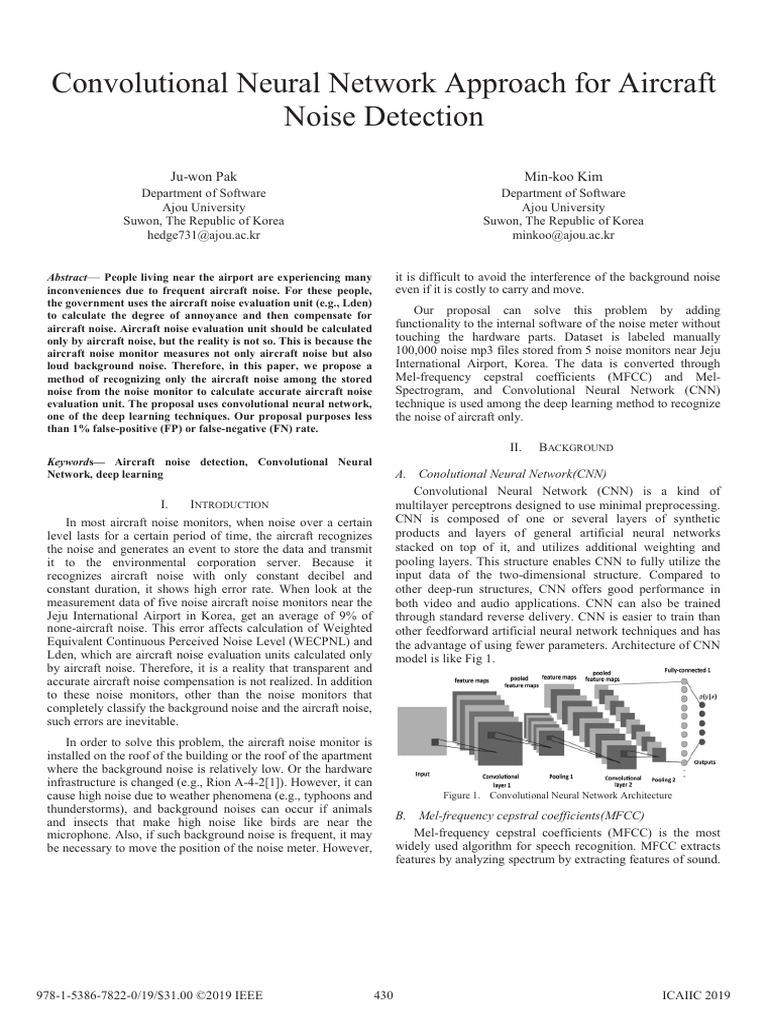 Convolutional Neural Network Approach For Aircraft Noise Detection