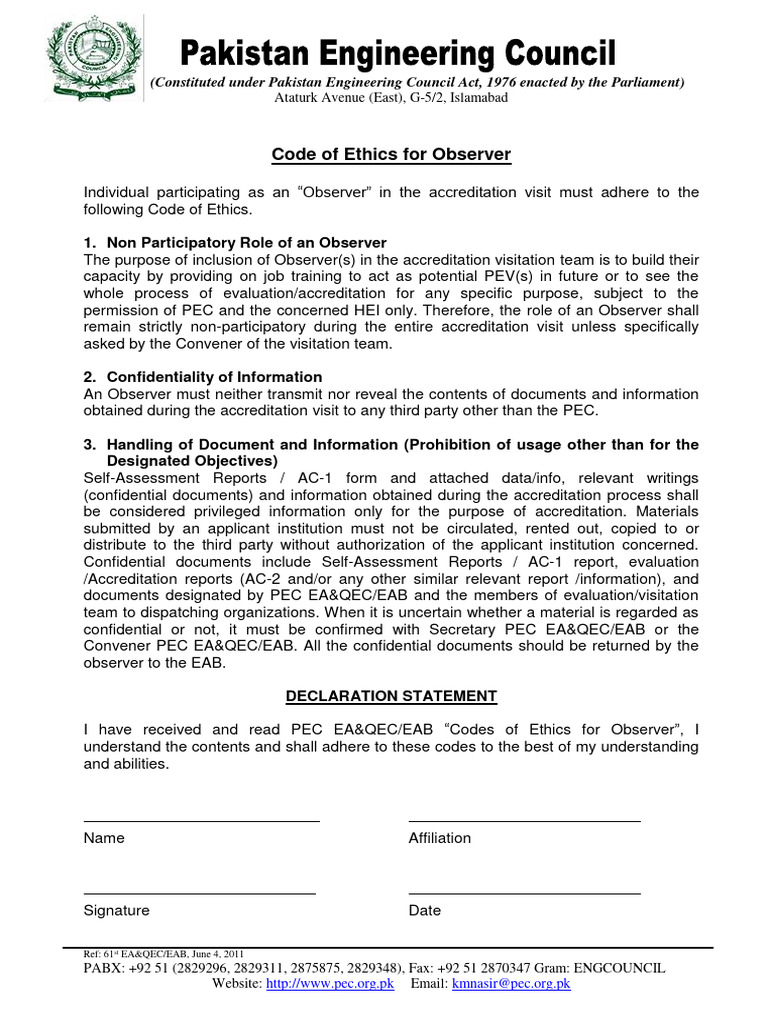 Code of Ethics For Observers | PDF