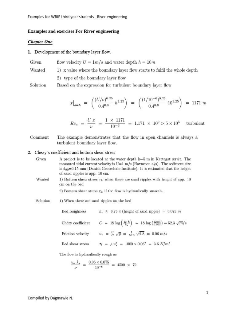 Worksheet - 232477258river Engineering - Examples | PDF | Shear Stress ...