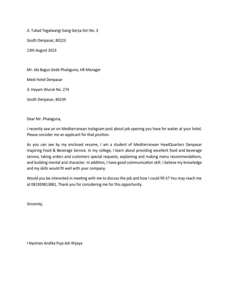 Cover Letter ESD | PDF