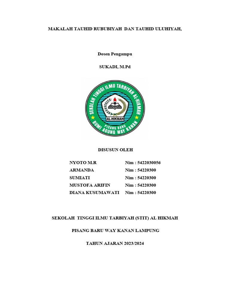 Makalah Tauhid Rububiyah dan Uluhiyah | PDF