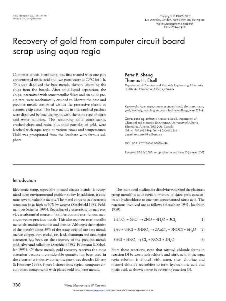 Recovery of Gold From Computer Circuit Board | PDF