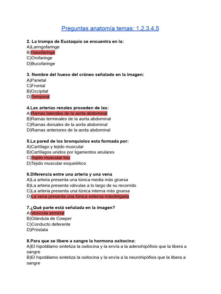 Preguntas Anatomía Temas 1,2,3,4,5 | PDF