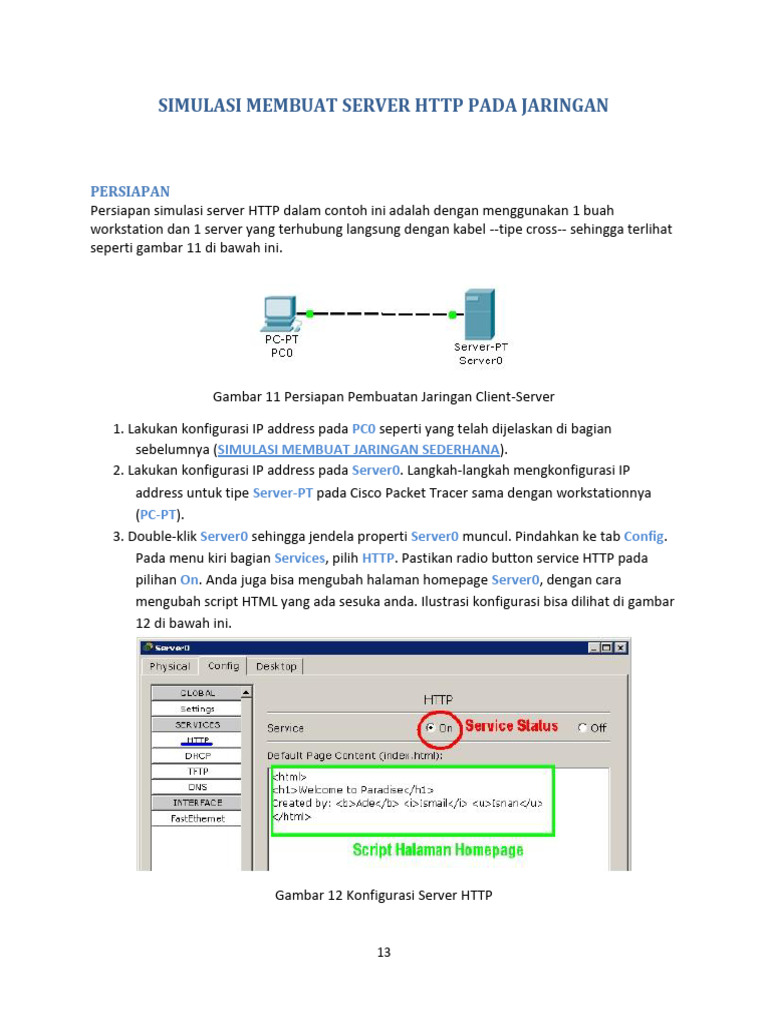 MODUL CISCO PACKET TRACER UNTUK SIMULASI SERVER DHCP Dan HTTP PADA JARINGAN | PDF