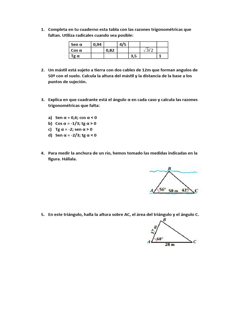 Examen Trigonometría 4 Eso | PDF