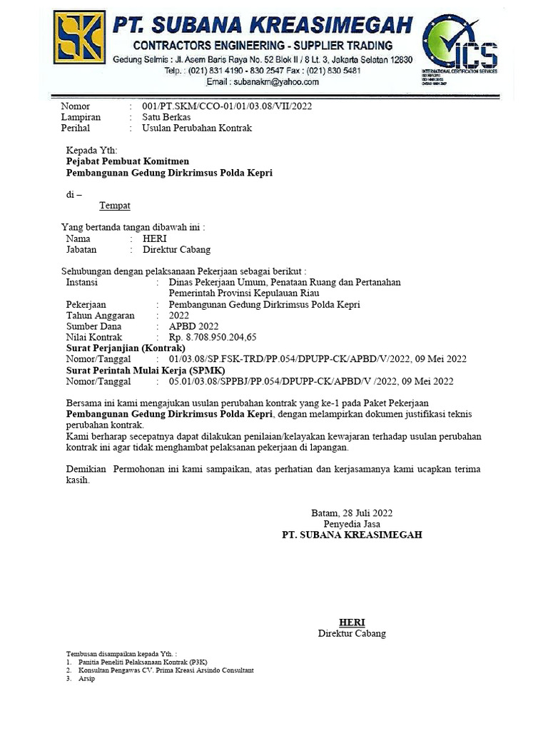 Surat Permohonan CCO-01 (Kontraktor) | PDF