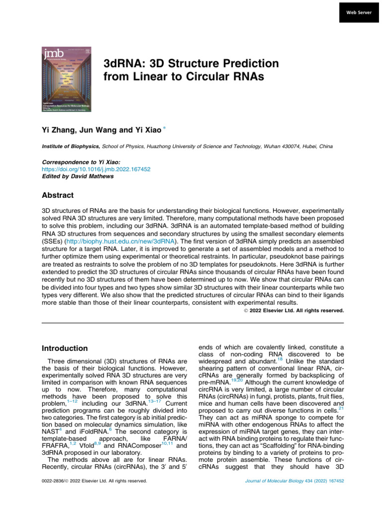 3dRNA - 3D Structure Prediction From Linear To Circular RNAs | PDF