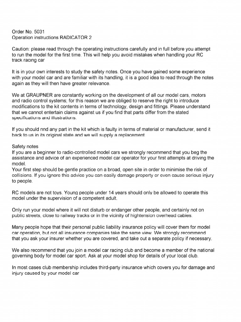 5031 Graupner Radicator 2 Manual | PDF