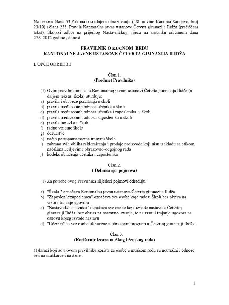 Pravilnik o Kucnom Redu | PDF