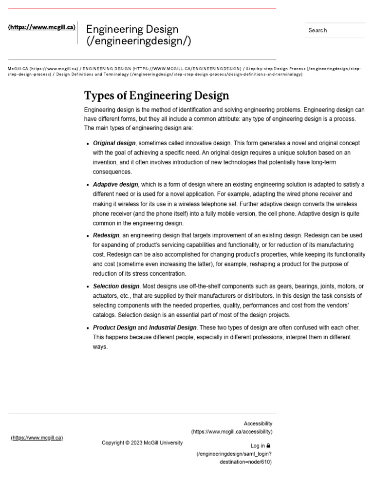 Types of Engineering Design - Engineering Design - McGill University | PDF | Engineering Design ...