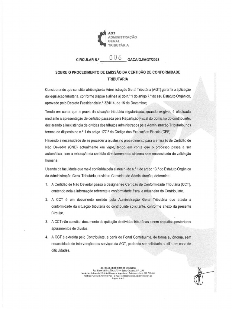 Circular N.º 006 Gaca - GJ - Agt - 2023 - Sobre o Procedimento de ... Circular N.º 006 Gaca - GJ - Agt - 2023 - Sobre o Procedimento de ...